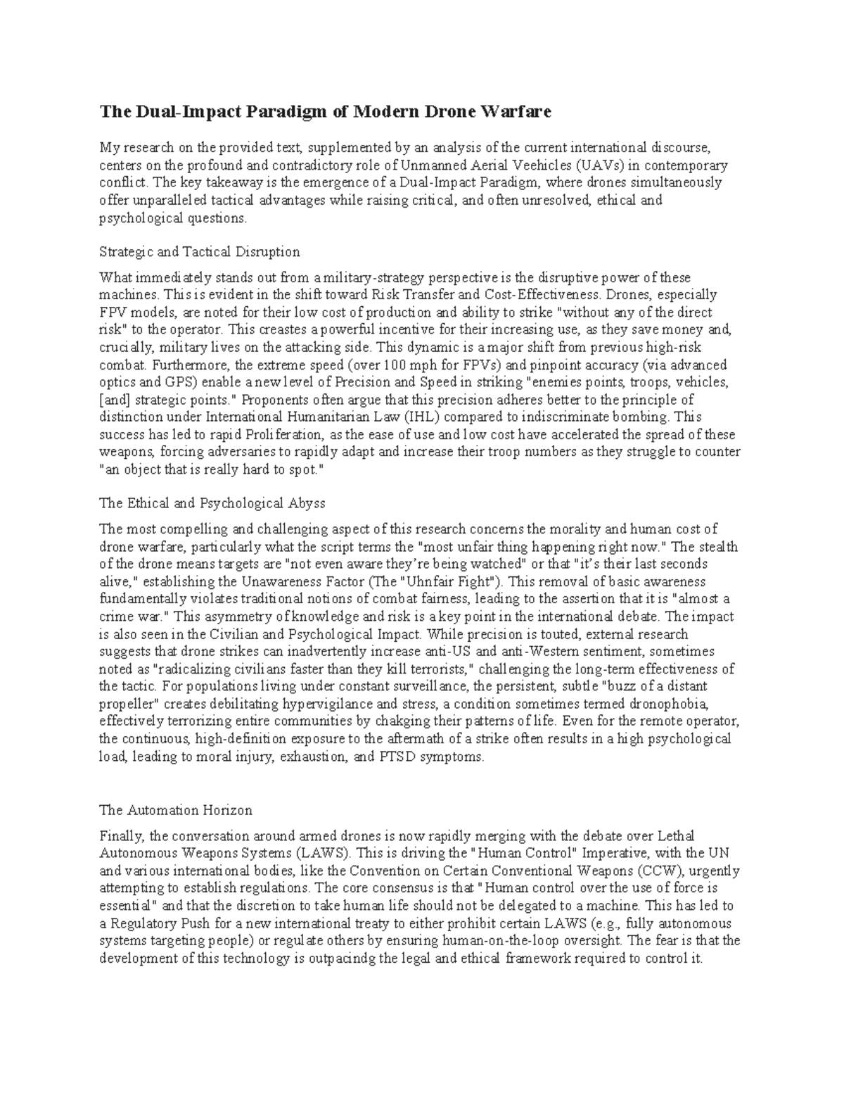 Final Argument Research: The Paradigm of Modern Drone Warfare - Studocu