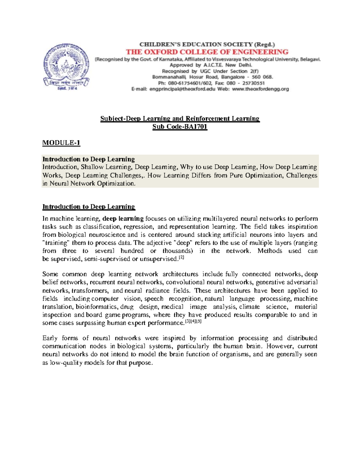 Deep Learning Notes: Modules 1-3 Overview and Insights - Studocu