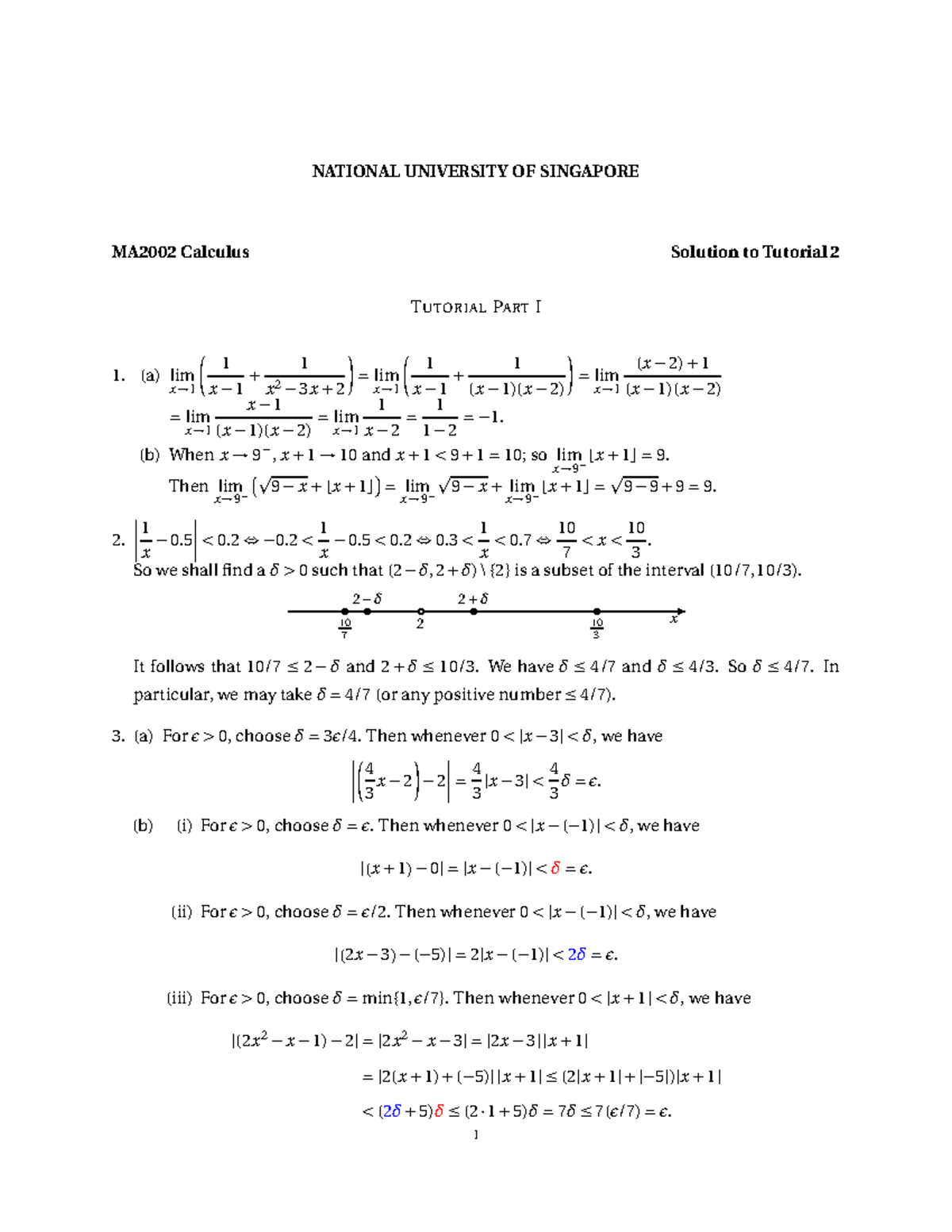 MA2002 Calculus Tutorial 2 Solutions - National University of Singapore - Studocu