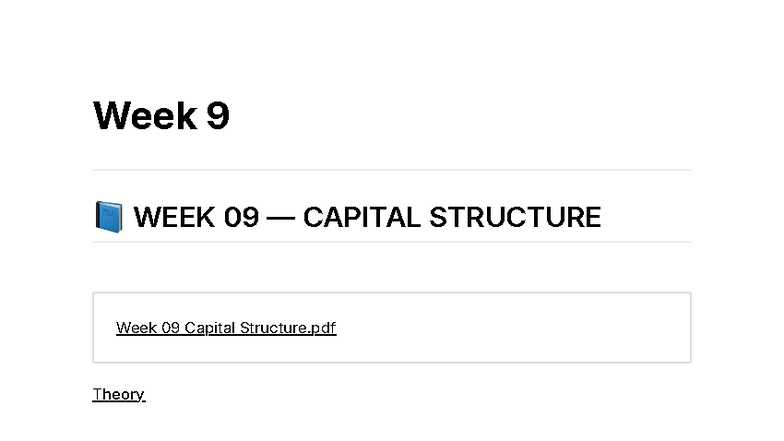 Week 09 Lecture Notes: Capital Structure and WACC Analysis - Studocu