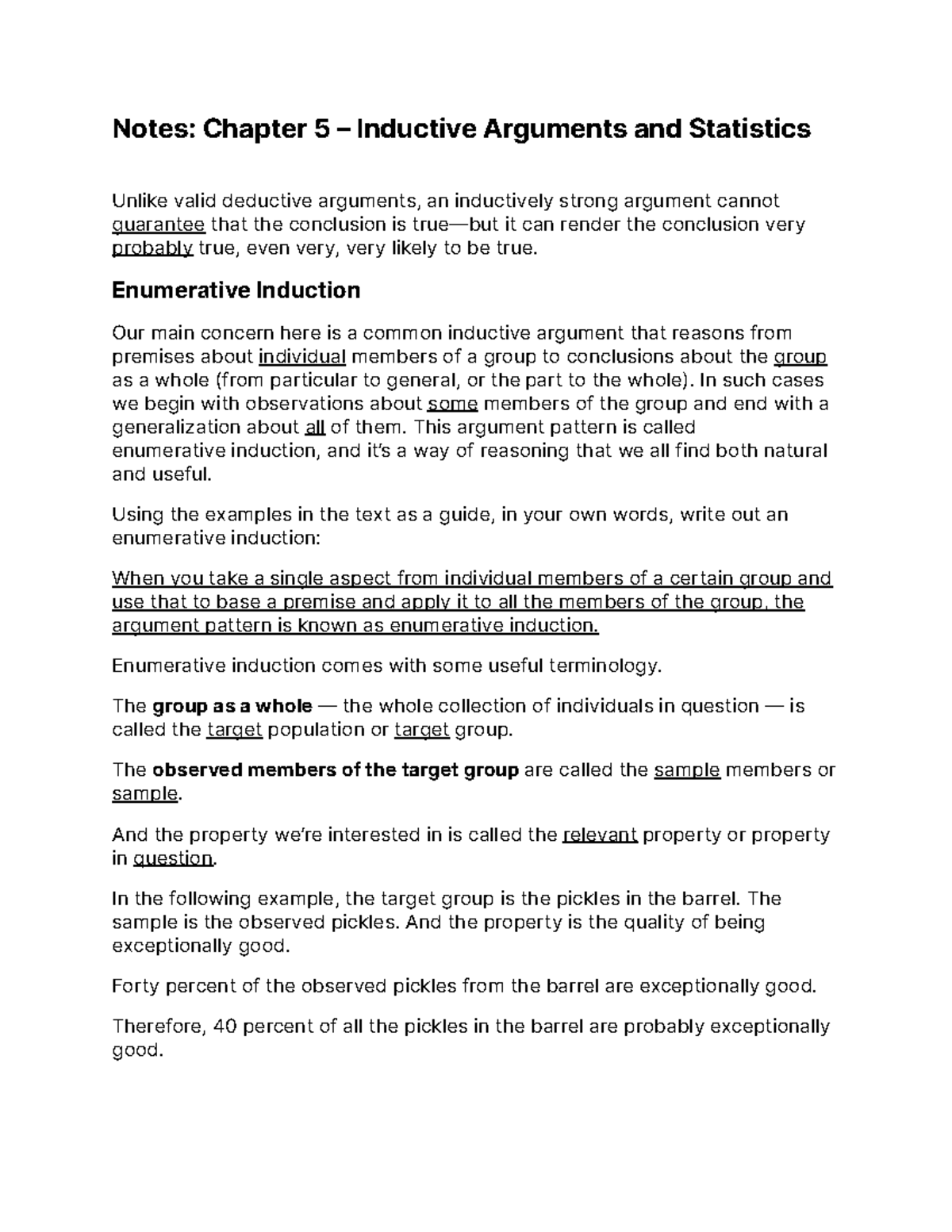 Guided Reading Notes for Chapter 5: Inductive Arguments Insights - Studocu