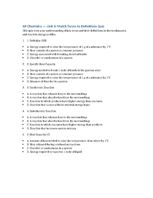 AP Chemistry Unit 6 Quiz - AP Chemistry — Unit 6 Progress Check ...