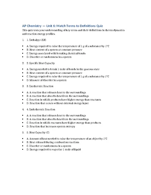 AP Chemistry Unit 6 Quiz - AP Chemistry — Unit 6 Progress Check ...
