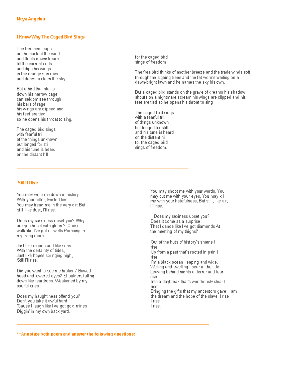 Poetry Analysis: Maya Angelou & Tupac Shakur - ENG 101 Essay Notes ...