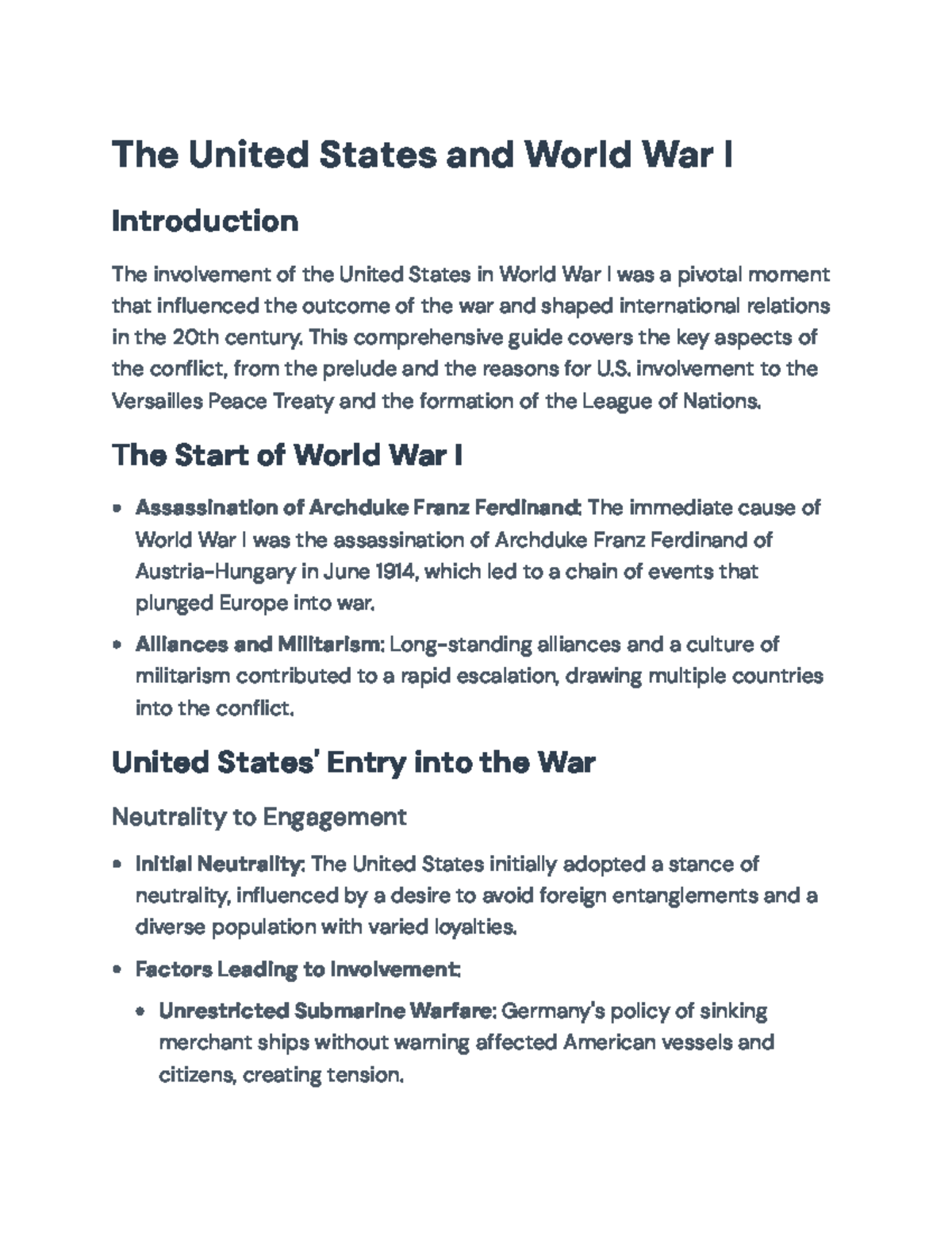 U.S. Involvement in WWI: From Neutrality to the League of Nations - The ...