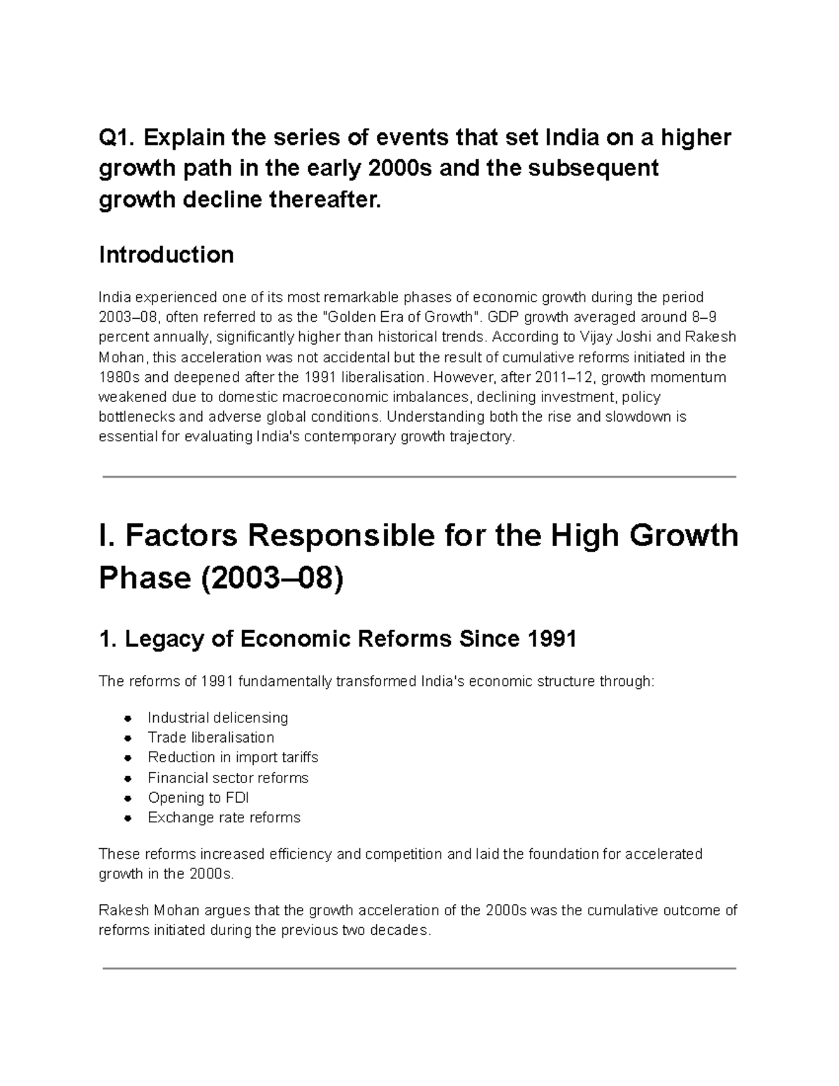 IGD PYQs - Economic Growth in India: Trends and Challenges - Studocu