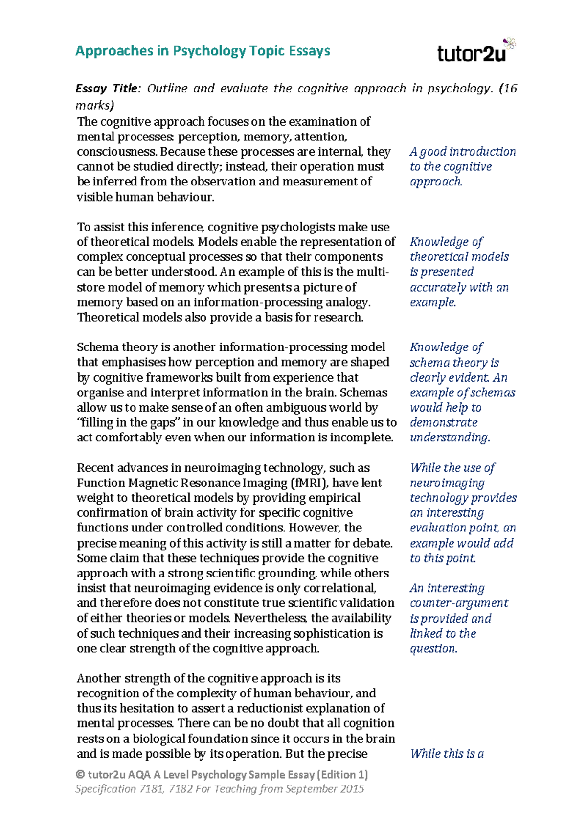 04.3 Essay: Evaluating the Cognitive Approach in Psychology - Studocu