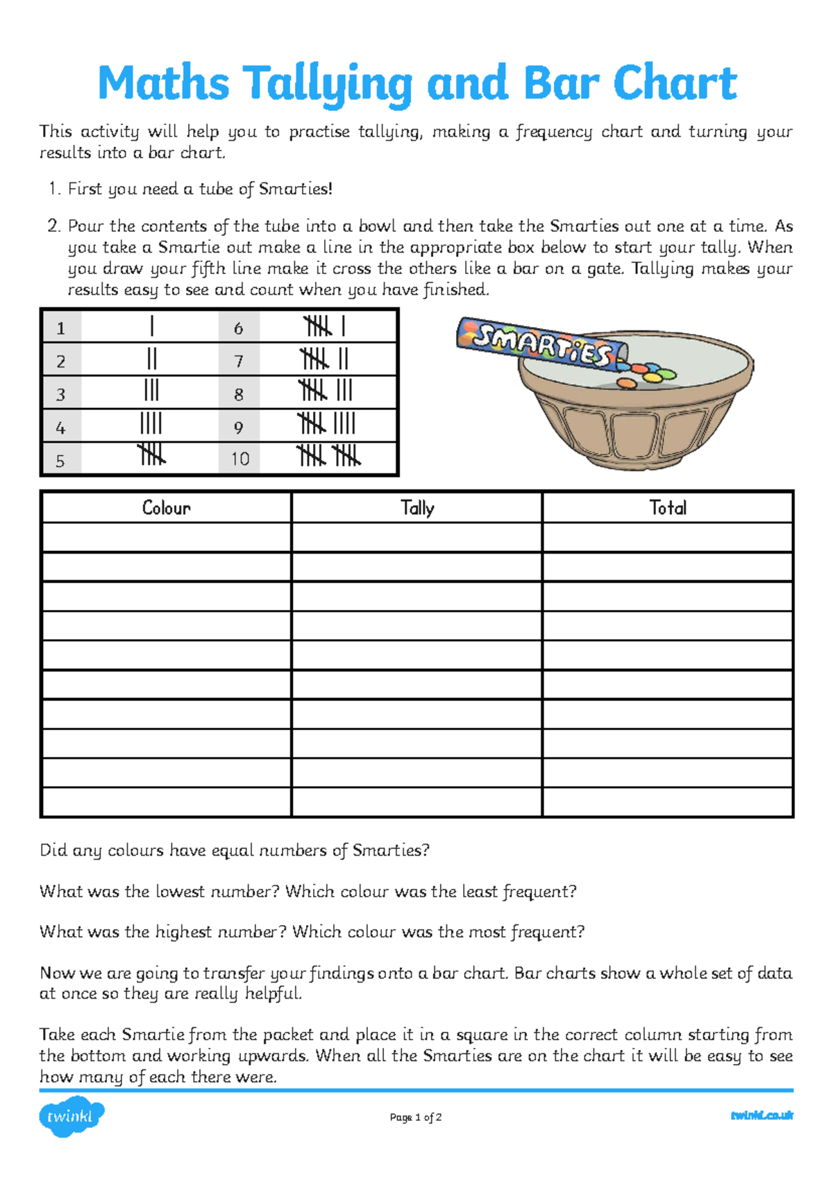 Maths Tallying & Bar Chart Practice Activity - Studocu