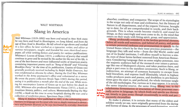 SLANG IN AMERICA 441: The Influence of Walt Whitman on Language - Studocu