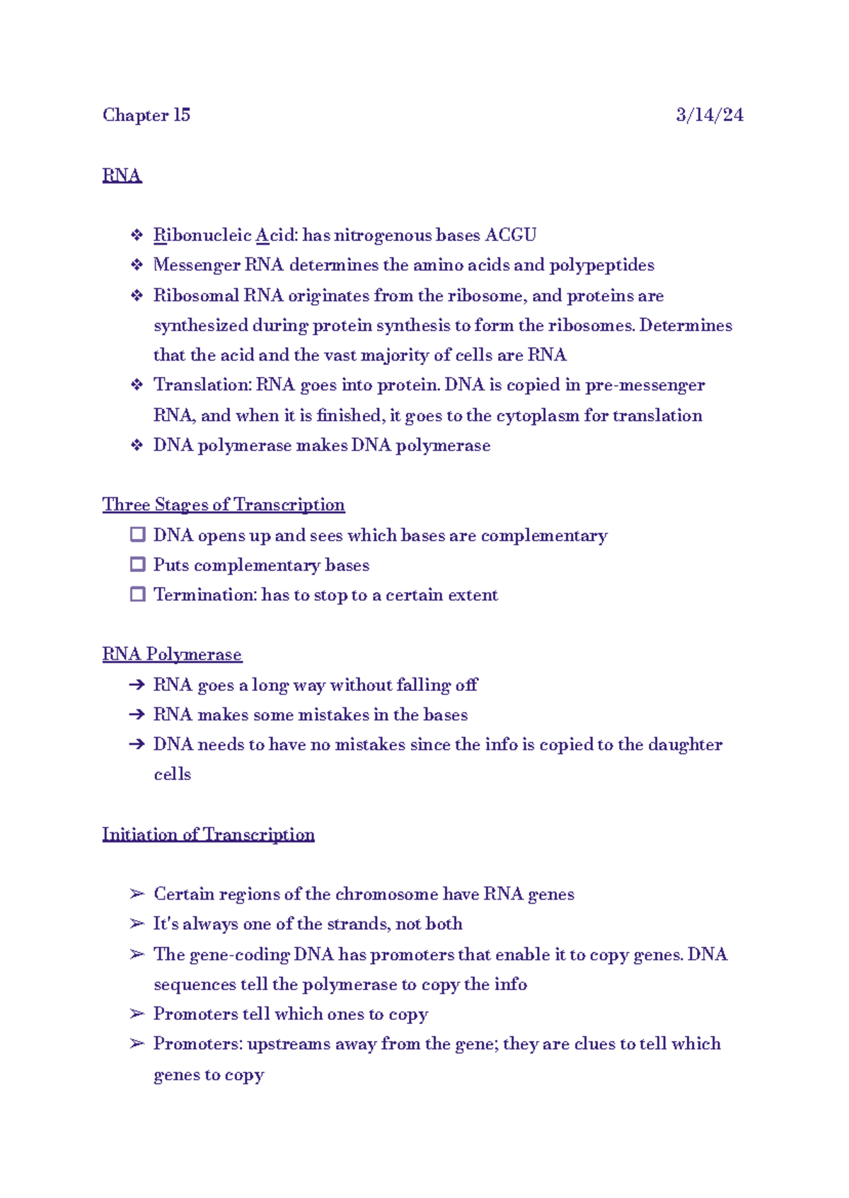 Chapter 15: RNA Structure, Function, and Gene Expression (Biol 105 ...