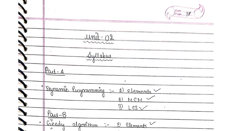 Daa Unit 2: Dynamic Programming, Greedy Algorithms, and Task Scheduling - Studocu