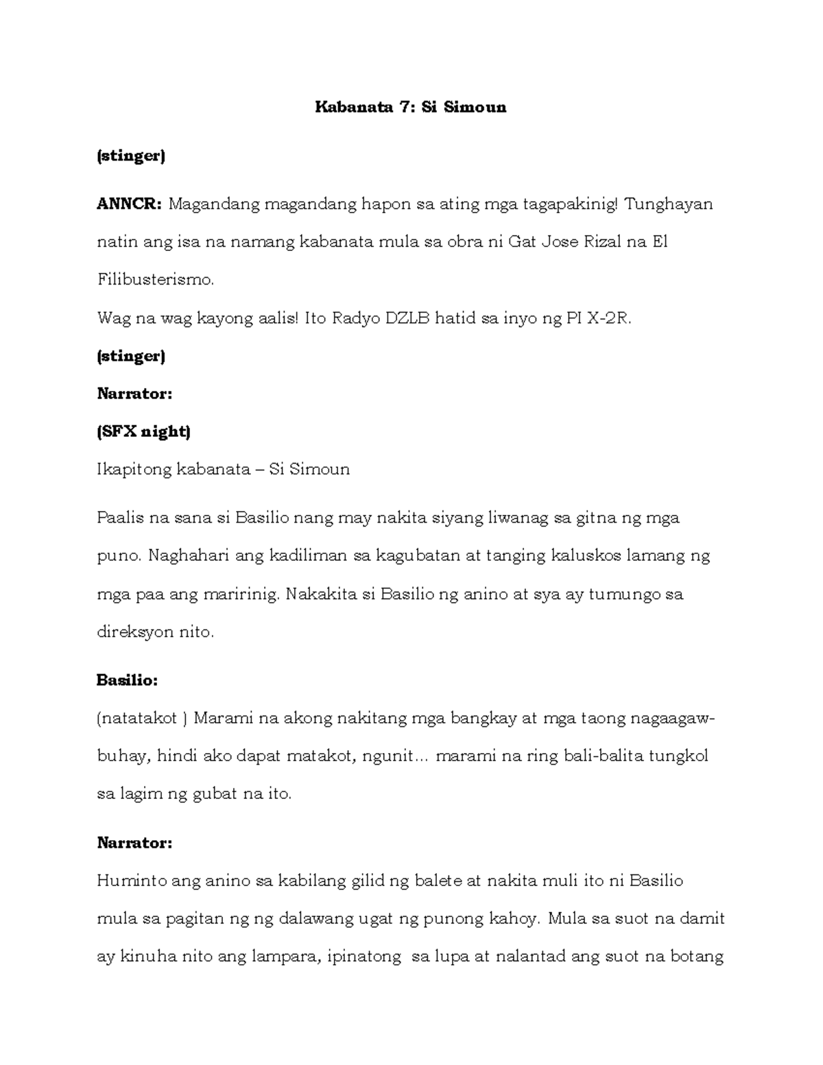 Kabanata 7: Si Simoun - Isang Pagsusuri sa El Filibusterismo - Studocu