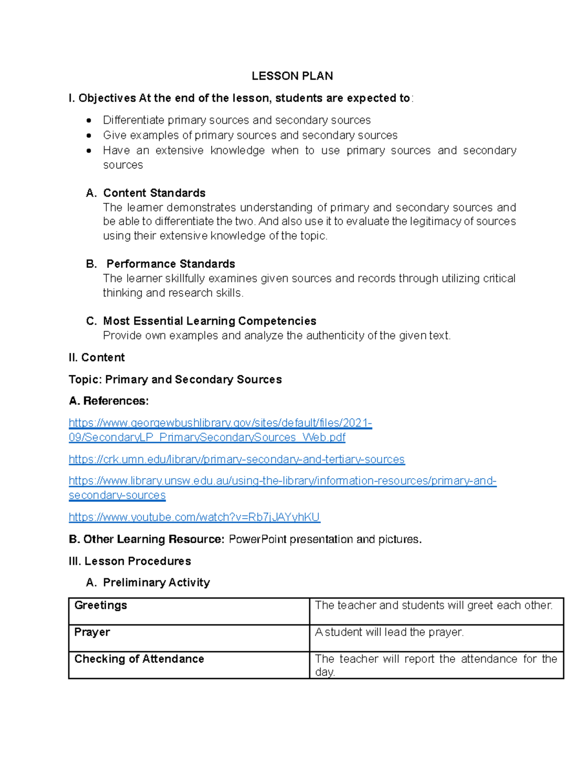 Lesson Plan: Understanding Primary and Secondary Sources (ELS133) - Studocu