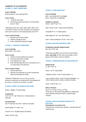 Chemistry - Grade: 10 - Secondary School - Studocu