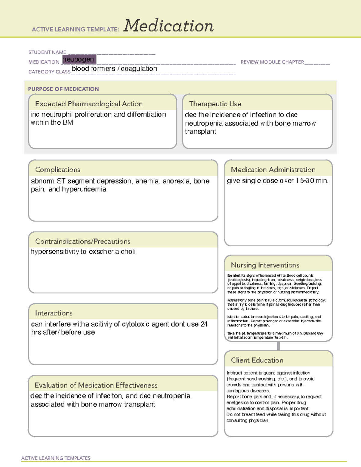 Neupogen Medication Overview - Active Learning Template - Studocu