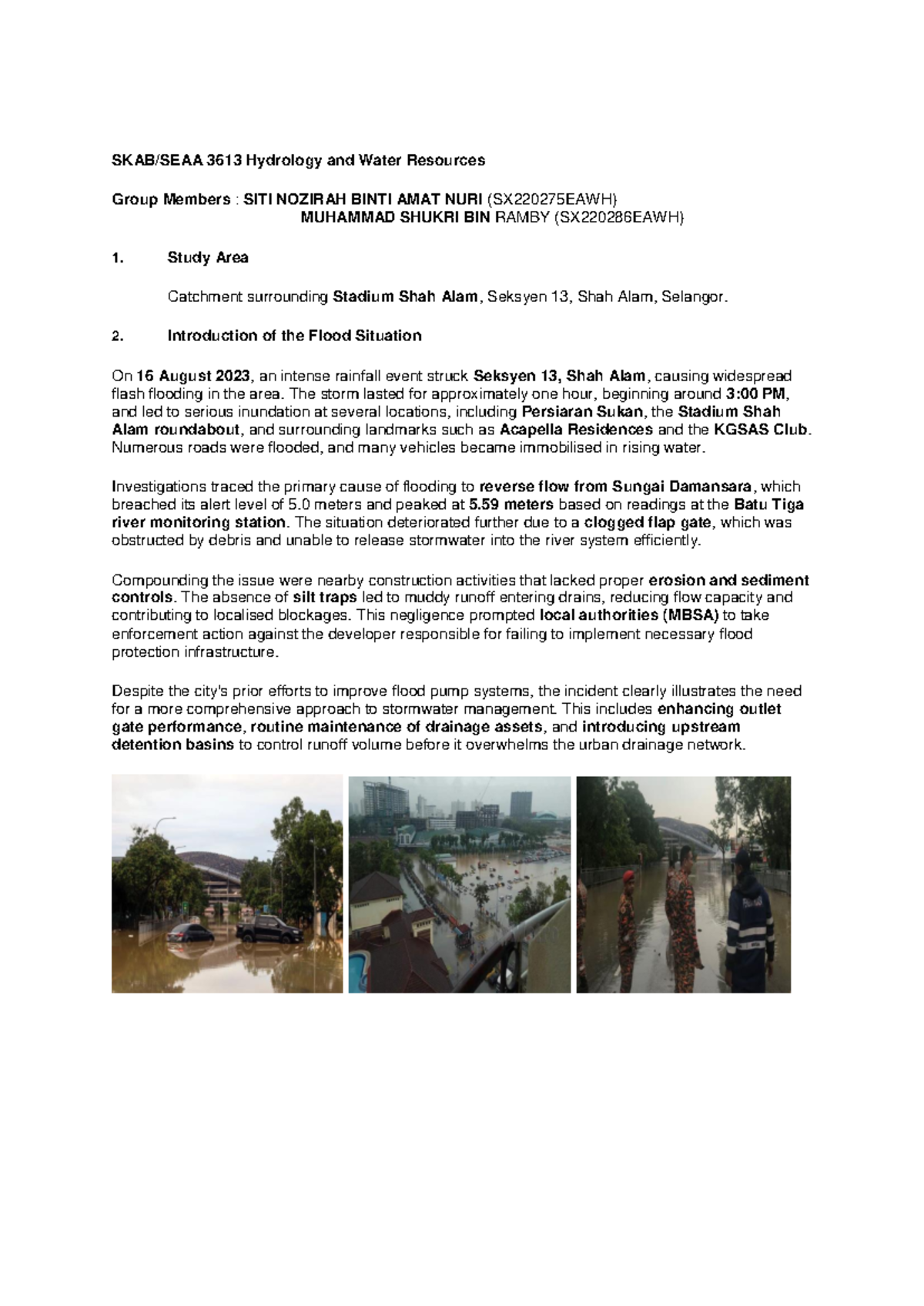 SKAB 3613 Hydrology: Flood Analysis & Catchment Mapping Report - Studocu