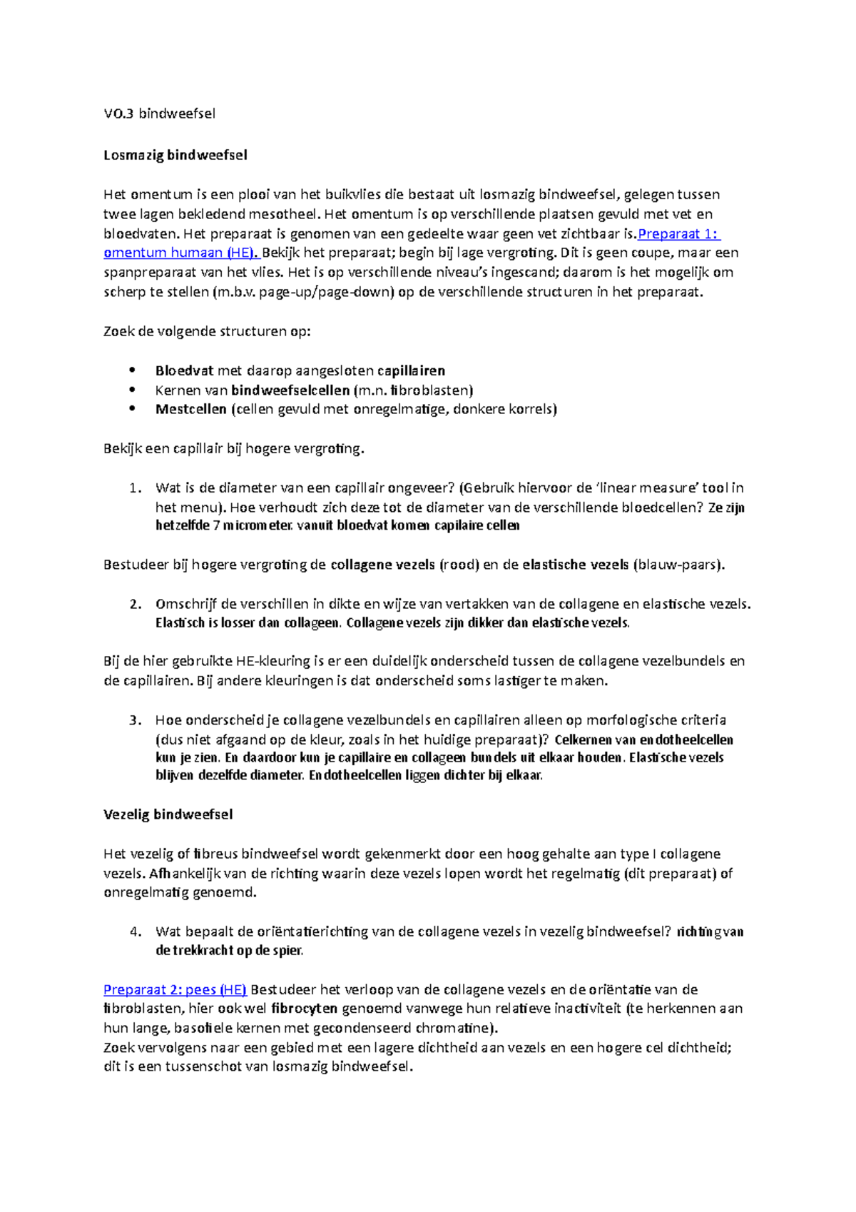 VO.3 Bindweefsel en Structuren: Introductie en Preparaten Analyse ...