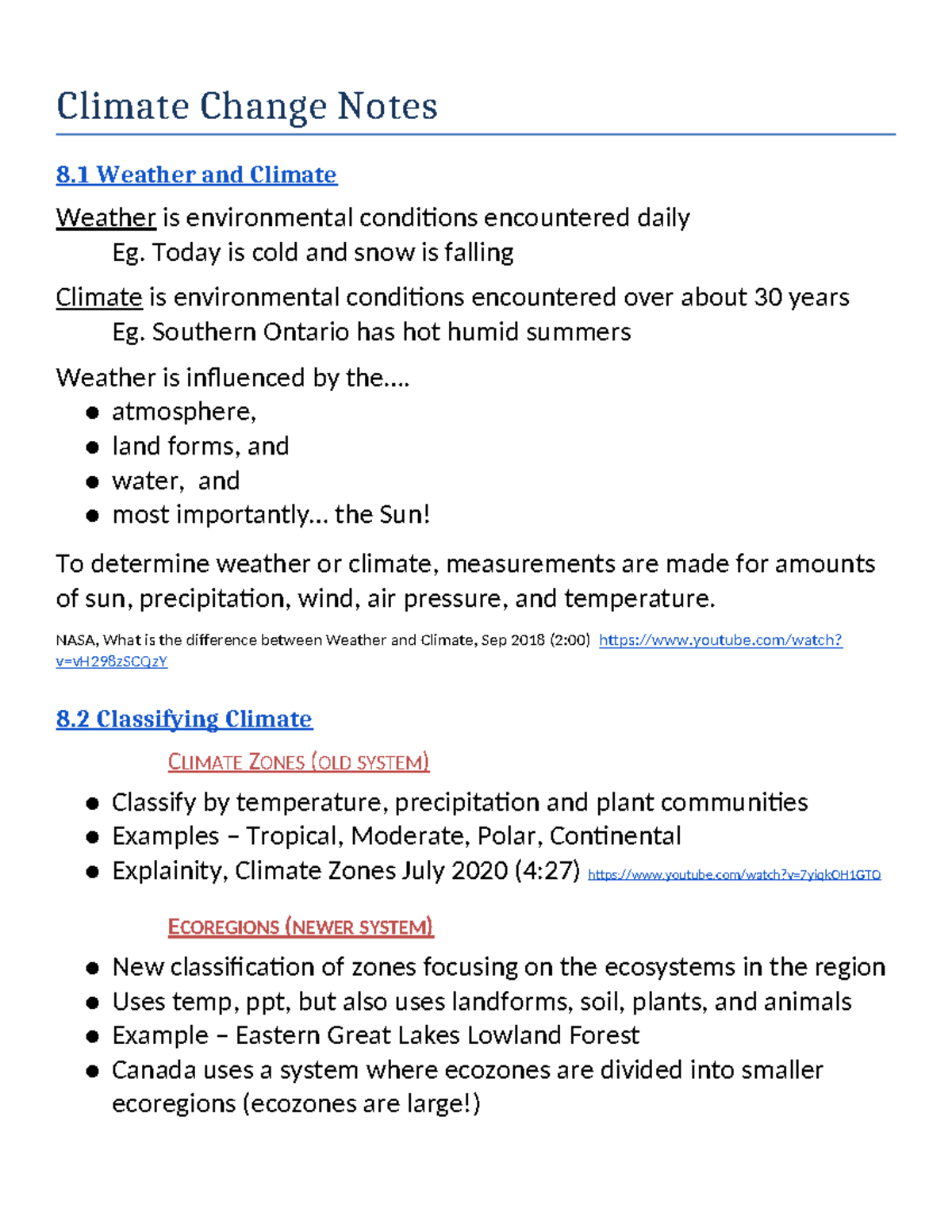 Ch8 Notes - Climate Change: Weather, Climate, and Their Effects - Studocu