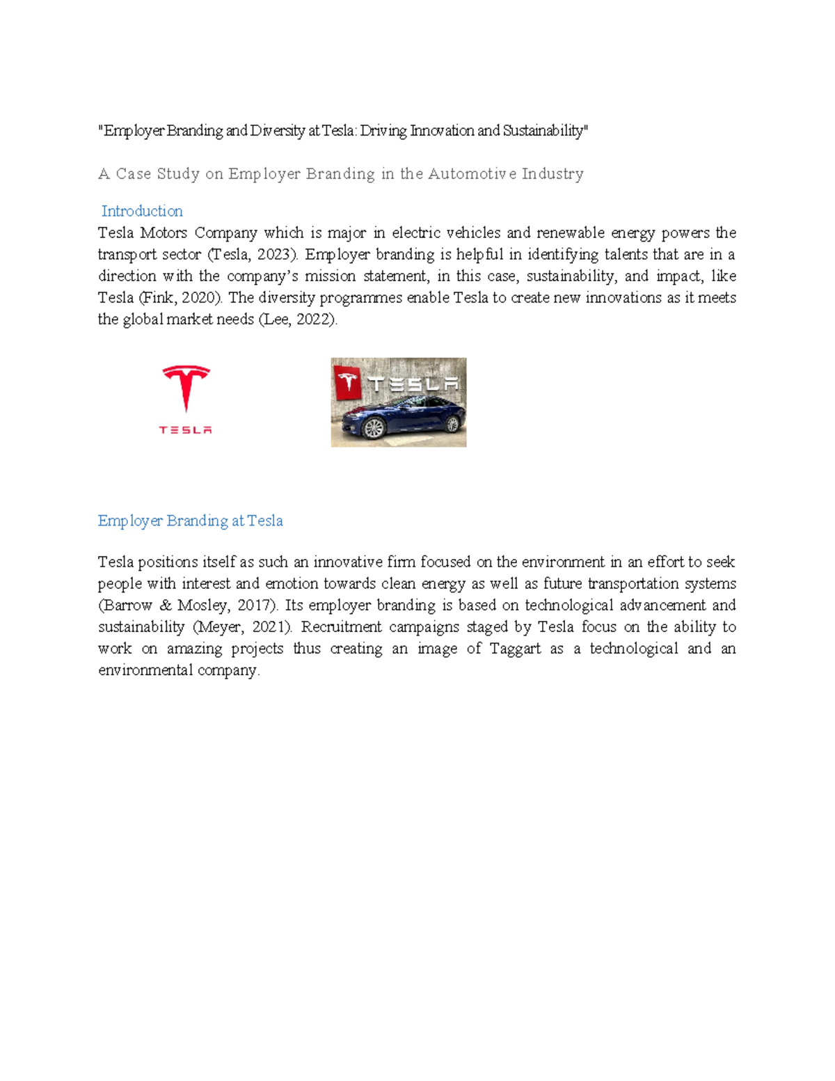 Case Study: Employer Branding & Diversity at Tesla (BUS 101) - Studocu