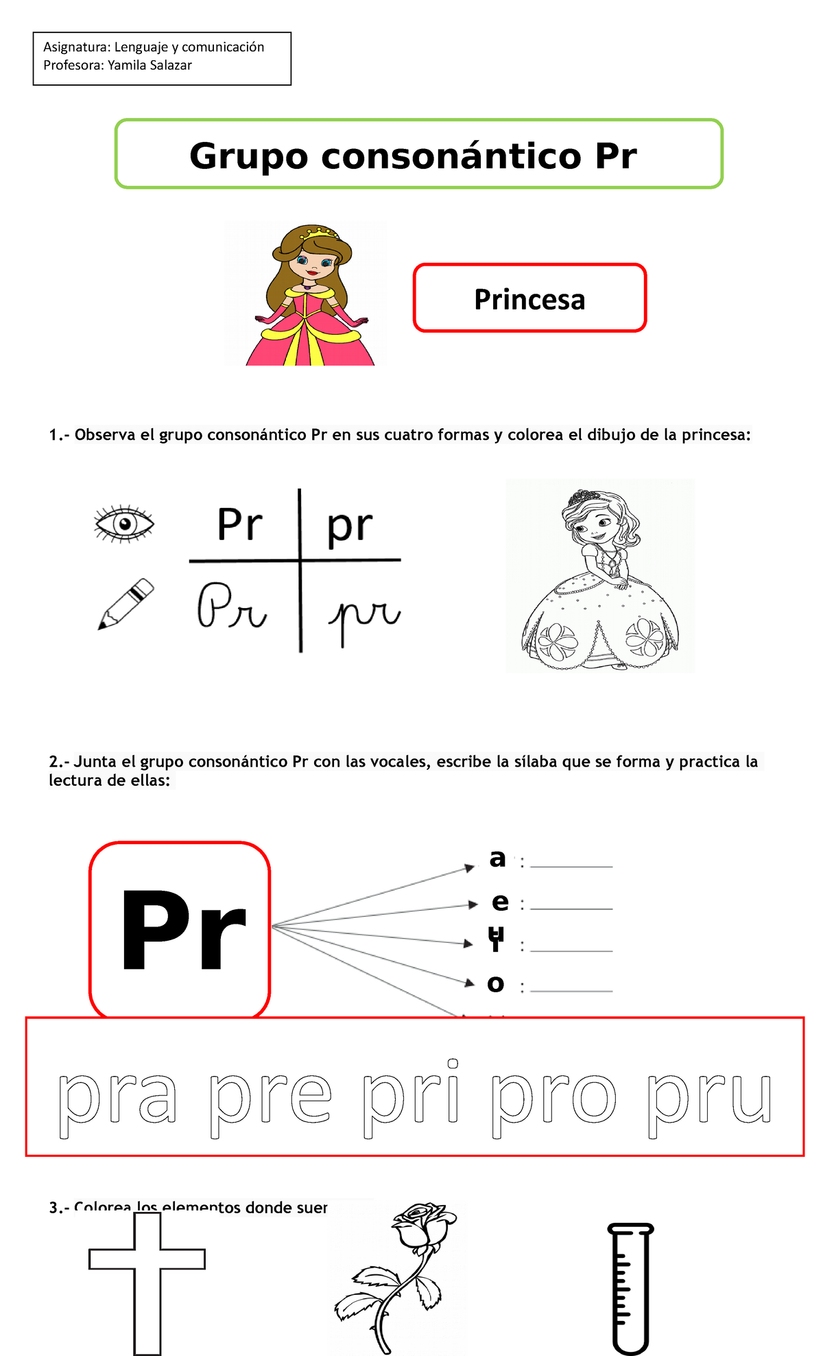 Guía PR - Guía grupos consonaticos - 1.- Observa el grupo consonántico ...