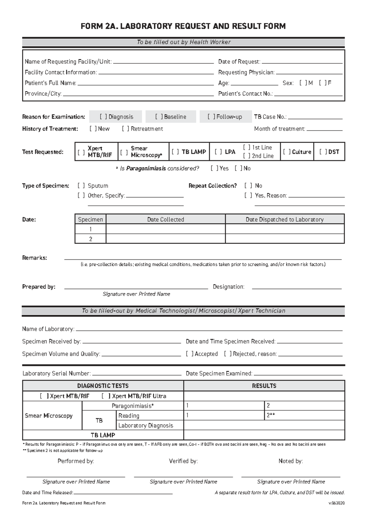 LAB 2A: Laboratory Request & Result Form for TB Testing - Studocu