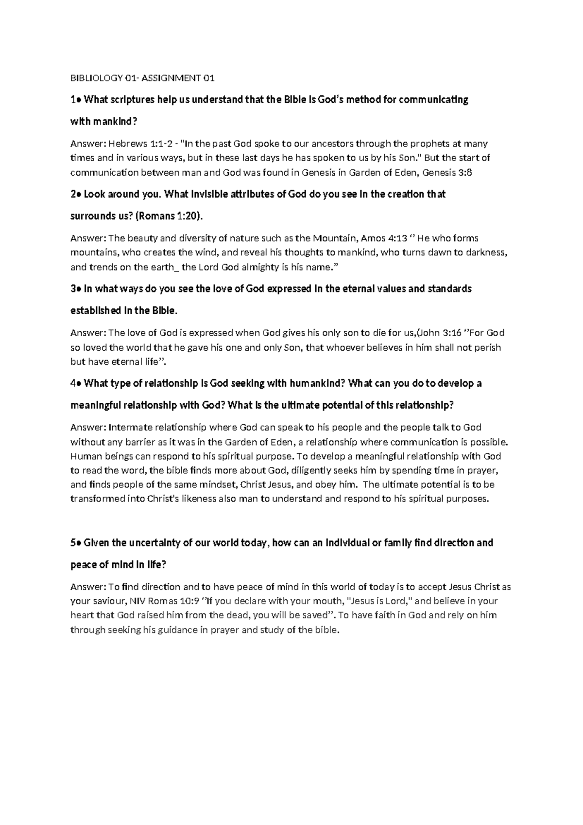 BIBLIOLOGY ASSIGNMENT 01: Understanding God's Communication with ...