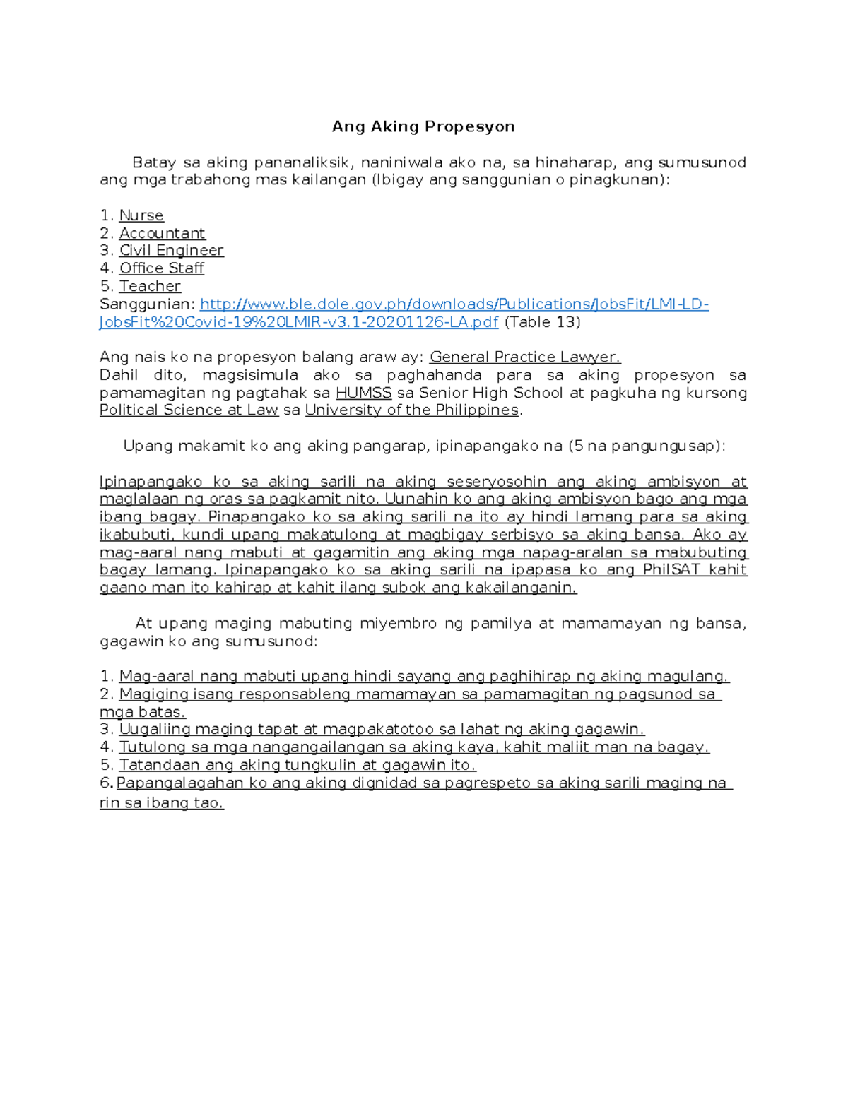 Ang Aking Propesyon - Ang Aking Propesyon Batay sa aking pananaliksik ...