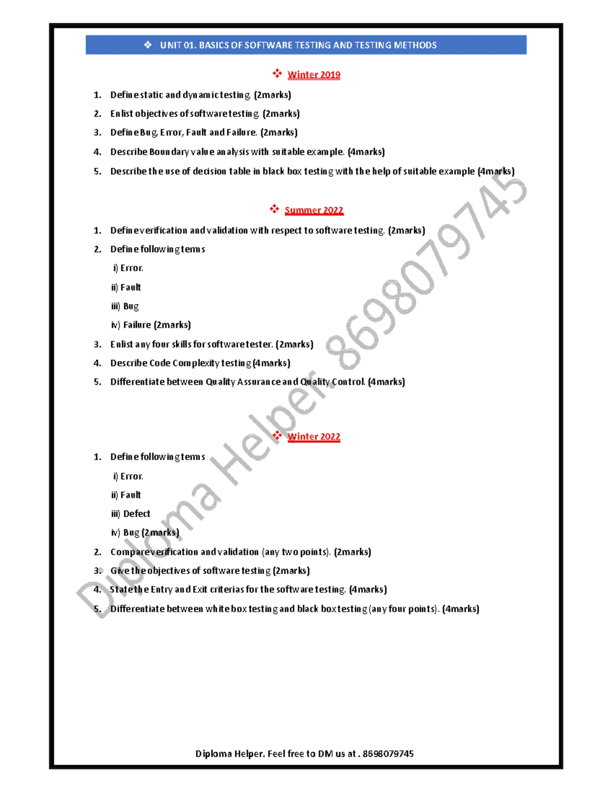 U5 Imp Notes Diploma Helper Feel Free To Dm Us At 8698079745 Winter 2019 1 State Any Four