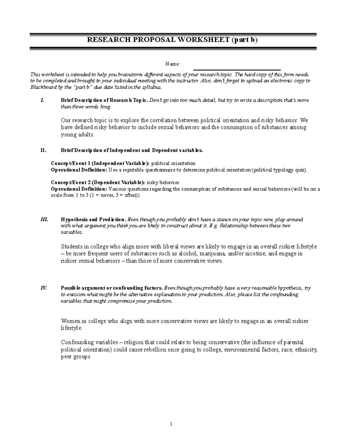 Part b - research proposal assignment - RESEARCH PROPOSAL WORKSHEET ...