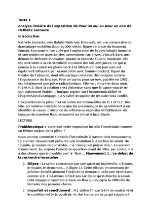Lecture Linéaire 3 : Analyse de "Pour un oui ou pour un non" - Studocu