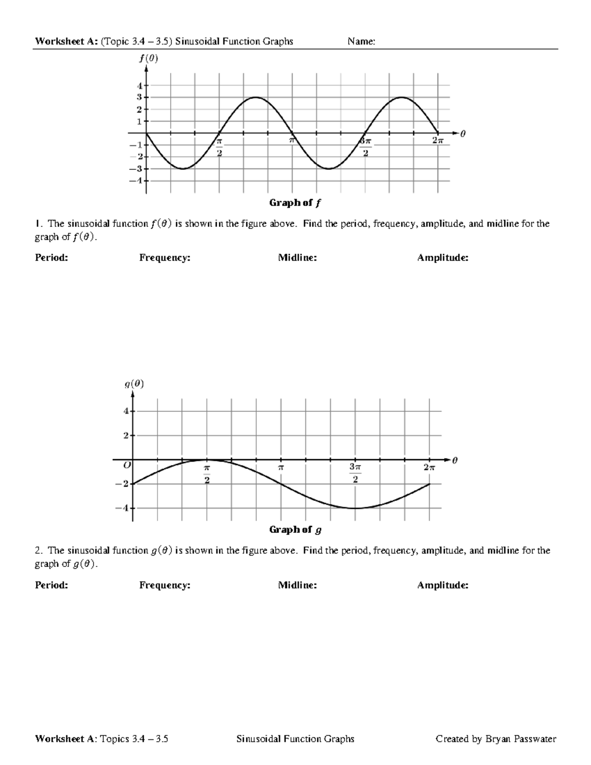 Worksheet A: Topics 3.4 - 3.5 Sinusoidal Function Graphs Analysis - Studocu