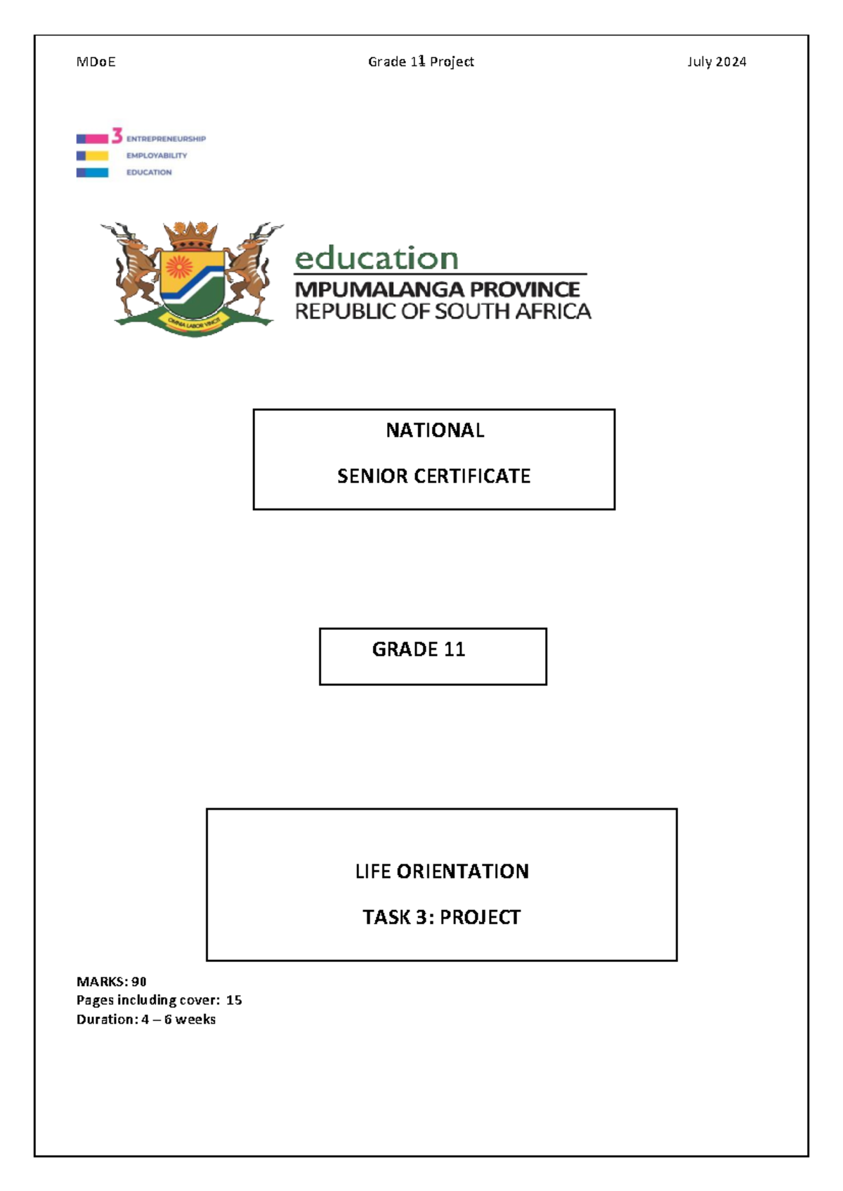 Grade 11 LO July Project: Addressing Youth Risk Behaviours in 2024 ...