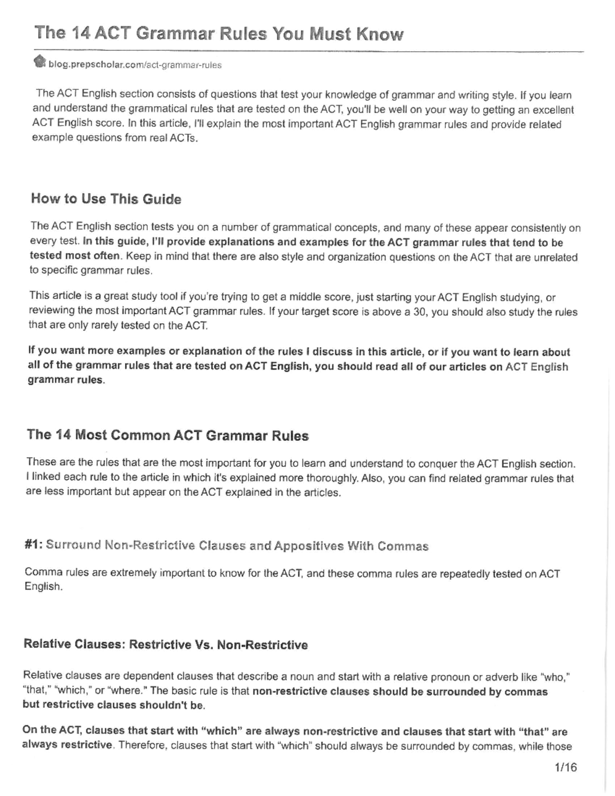 ACT English Grammar Rules: 14 Key Concepts for Success - Studocu