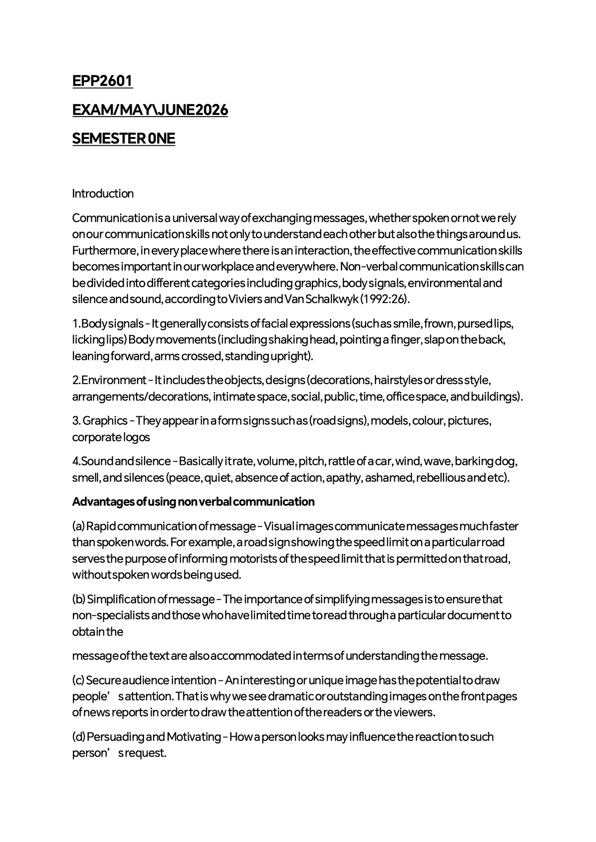 EPP2601 SEMESTER ONE Communication Skills: Key Concepts and Challenges ...