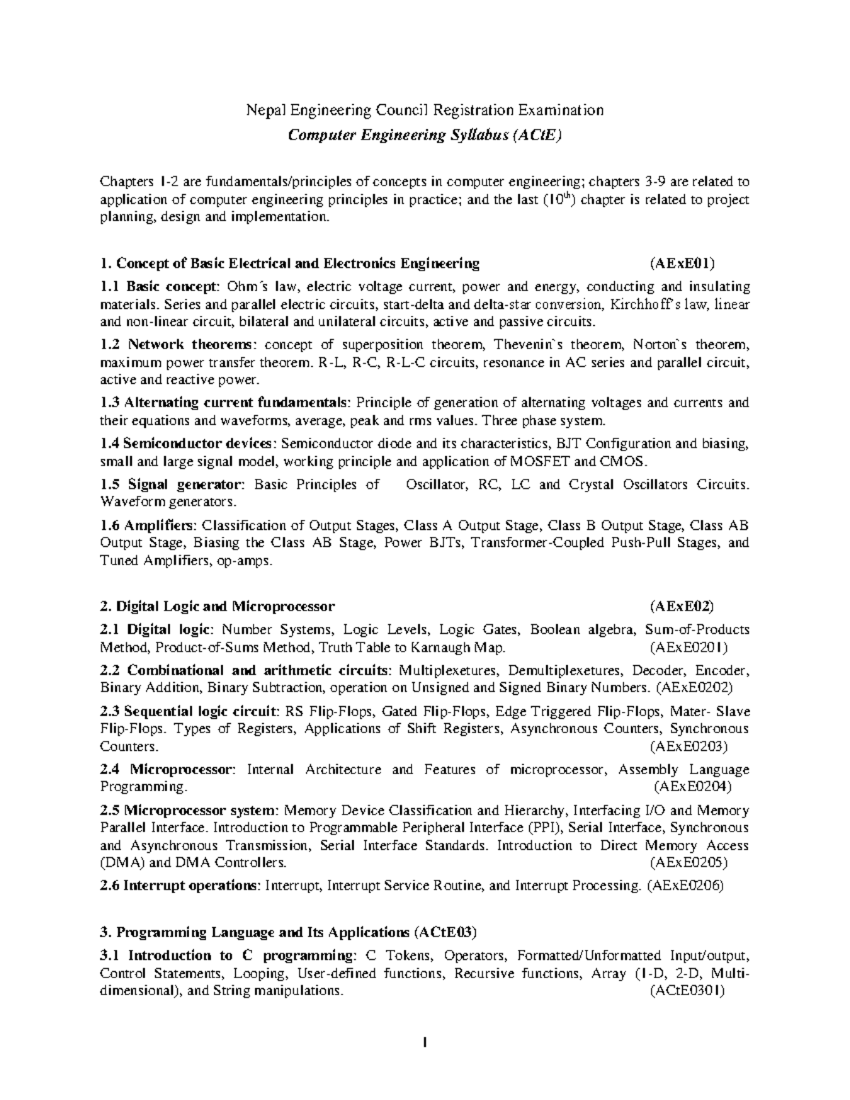 Computer Engineering Registration Exam Syllabus (ACtE) Overview - Studocu