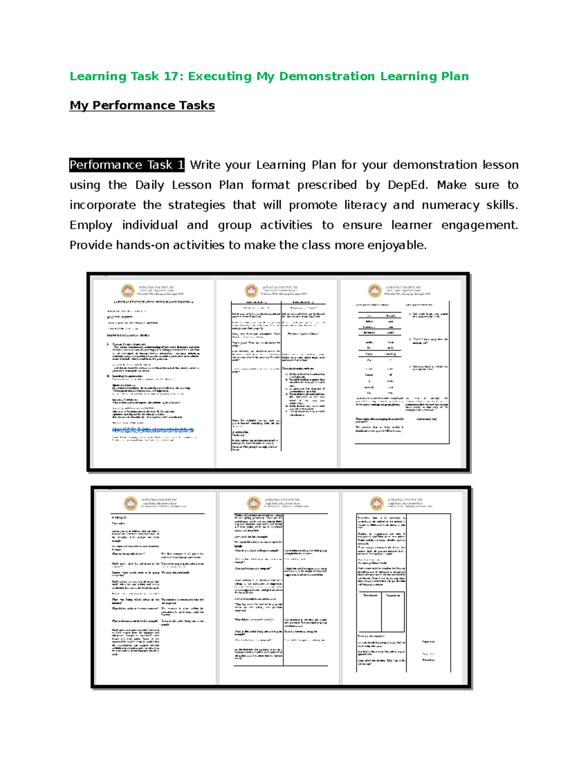 Learning Task 17 - Lecture Notes on My Demonstration Learning Plan ...