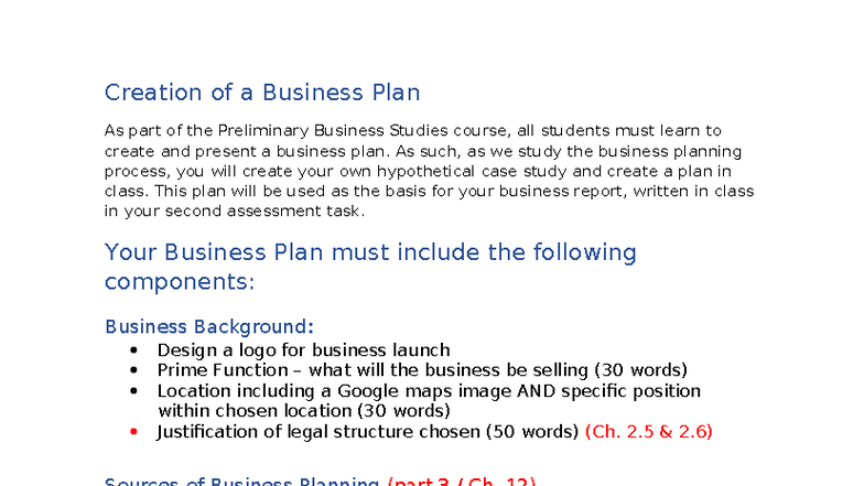 1 - Creation of a Business Plan - Creation of a Business Plan As part ...