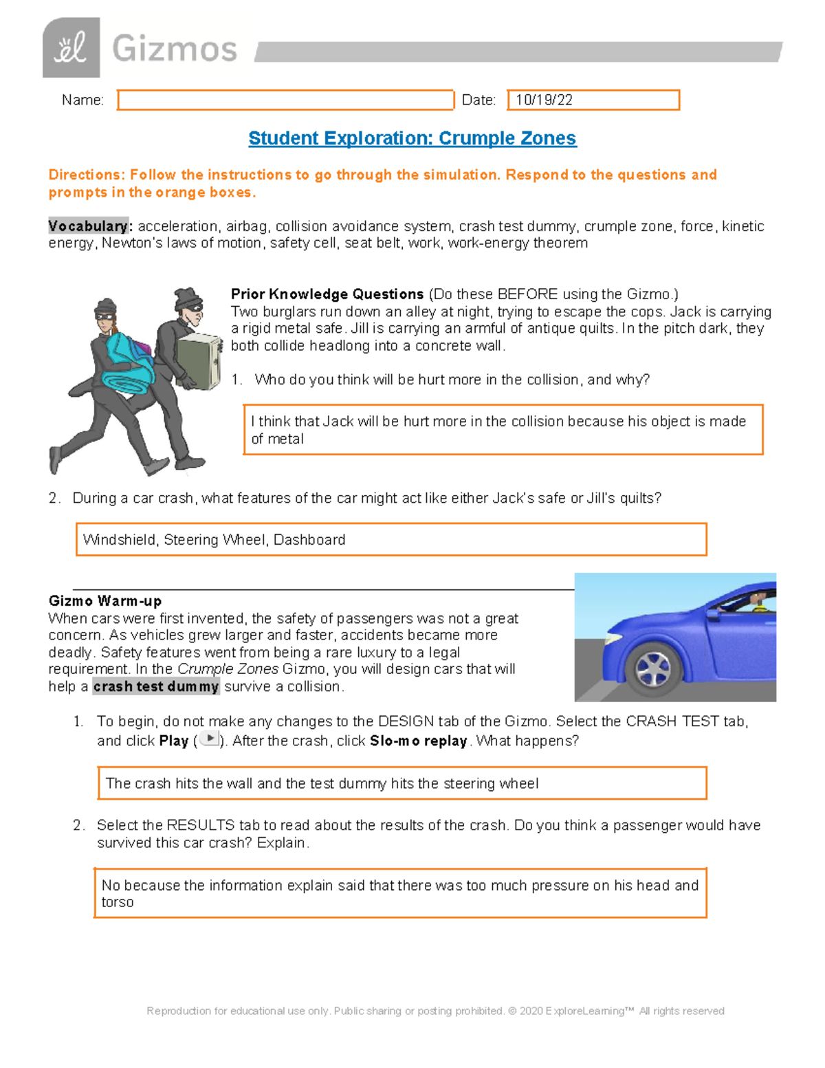 Student Exploration: Crumple Zones Simulation - Code: Gizmo - Studocu