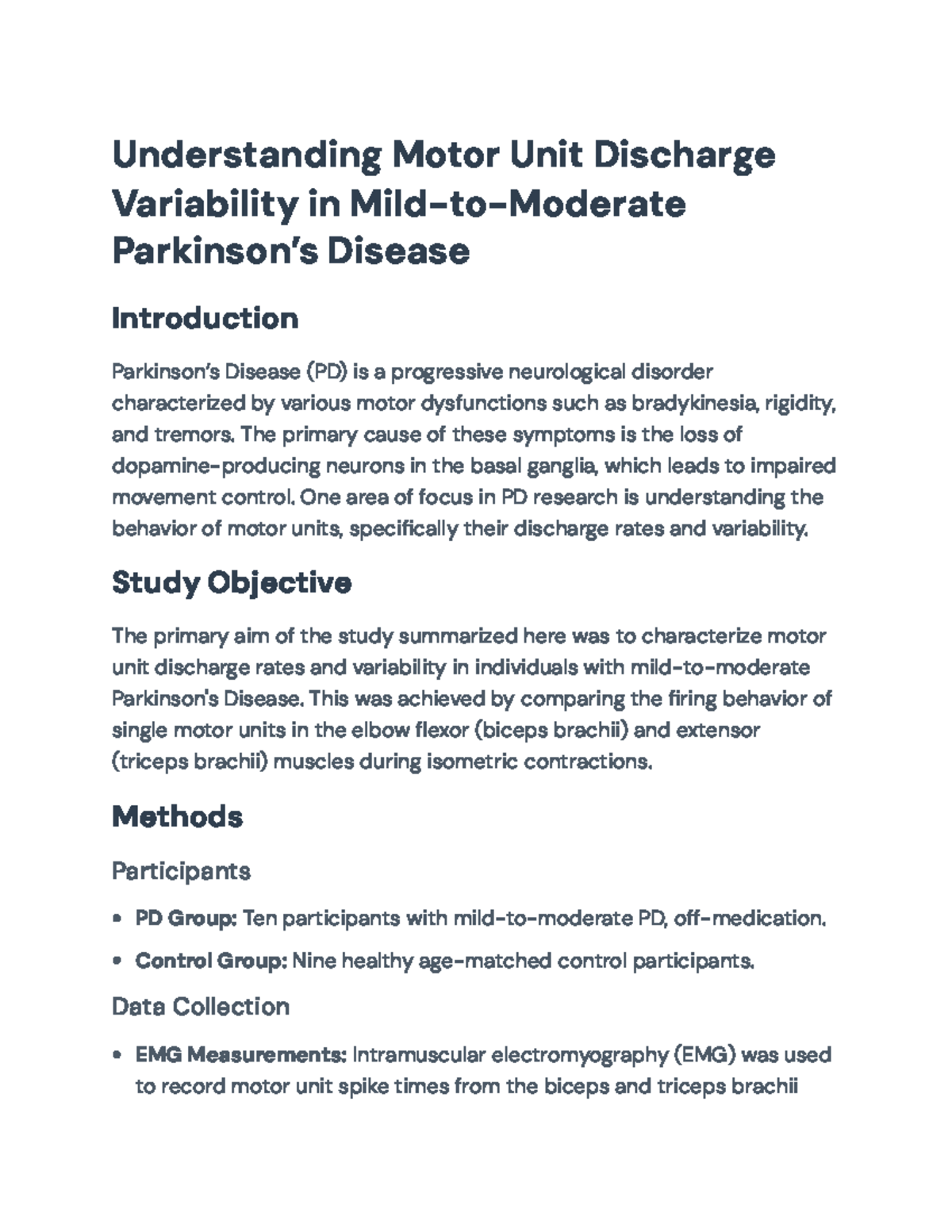Motor Unit Discharge Variability in Mild-to-Moderate Parkinson's ...