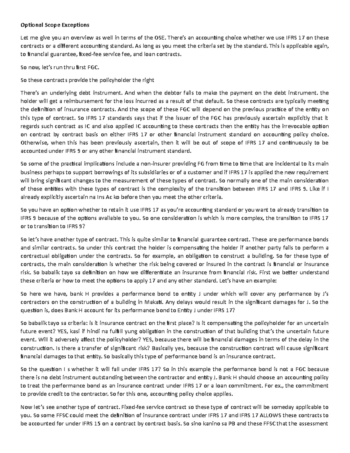 OSE - Optional Scope Exceptions Overview in IFRS 17 Applications - Studocu