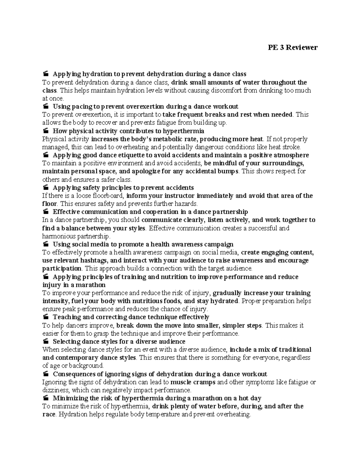 PE 3 Reviewer: Techniques for Safe Dance Practice and Health Awareness ...