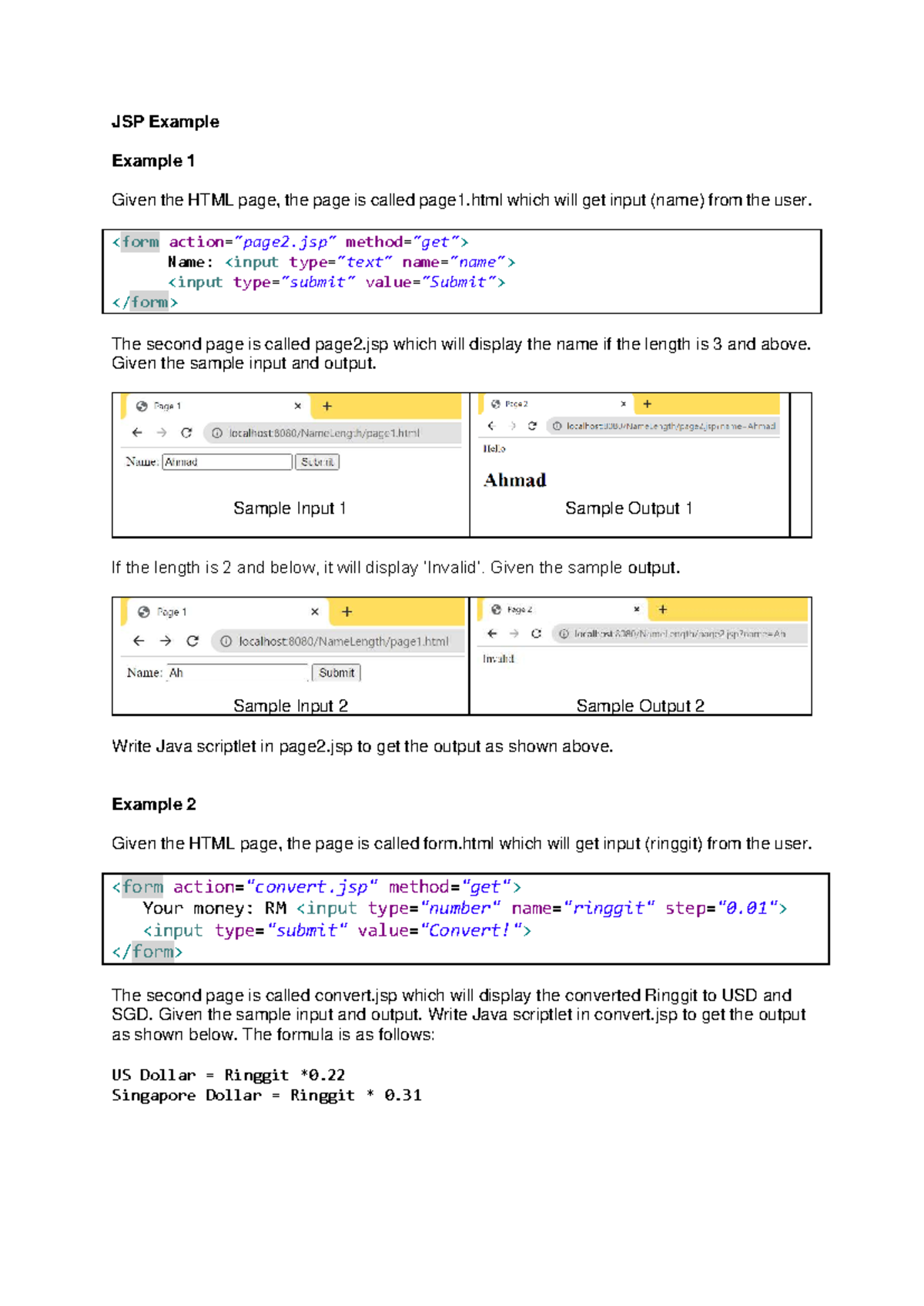 CSC584 - JSP Example: User Input and Conversion Notes - Studocu
