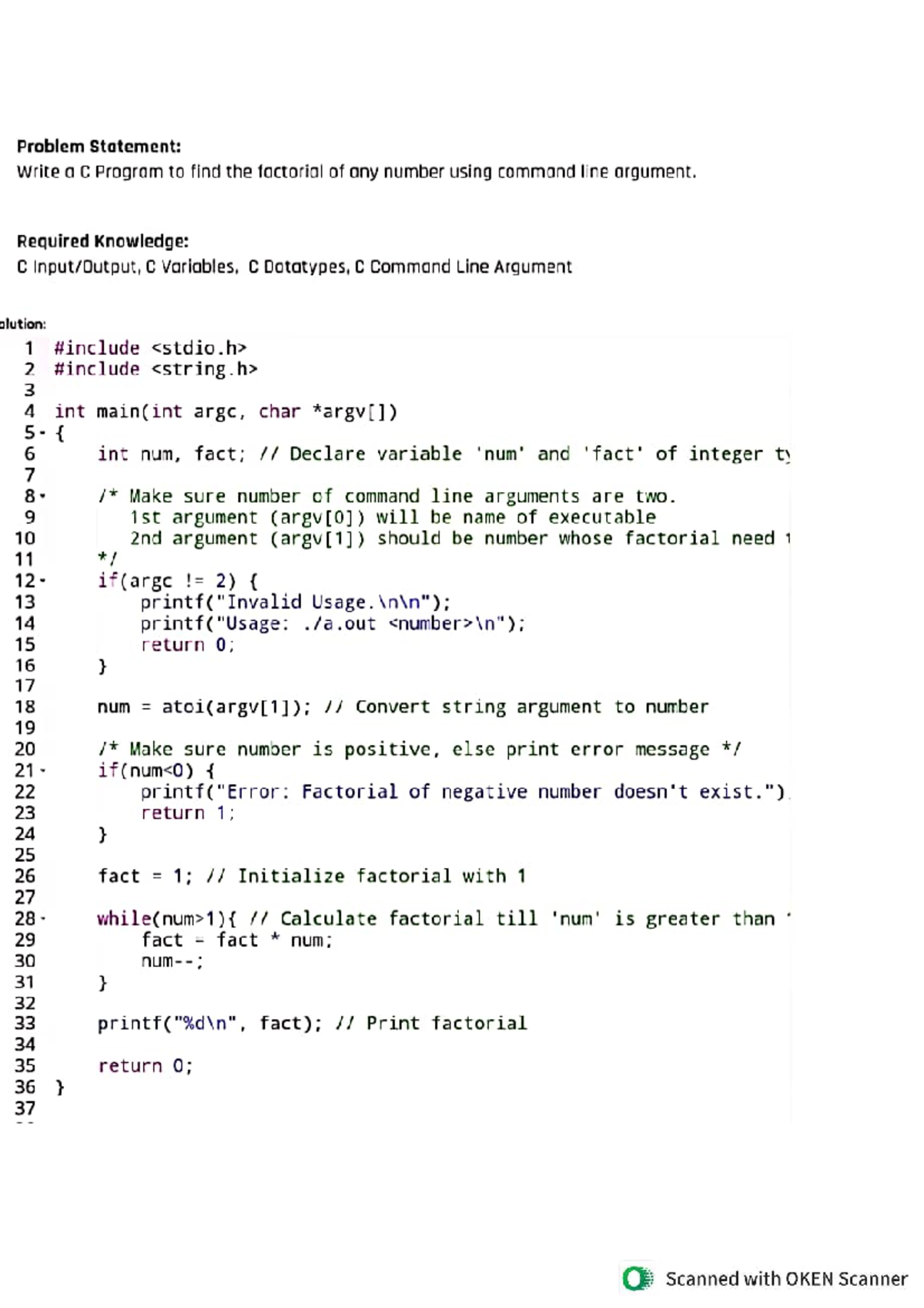 C Programming: Factorial Calculation Using Command Line Args - Studocu