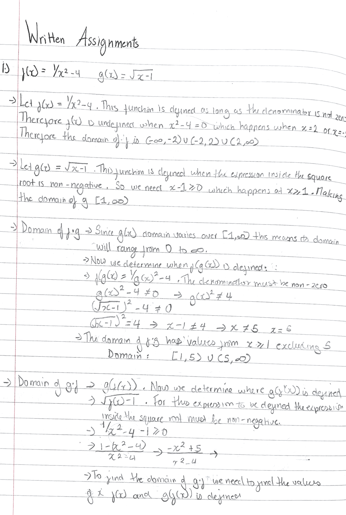 Math Assignment: Domains and Functions Analysis (MATH 101) - Studocu