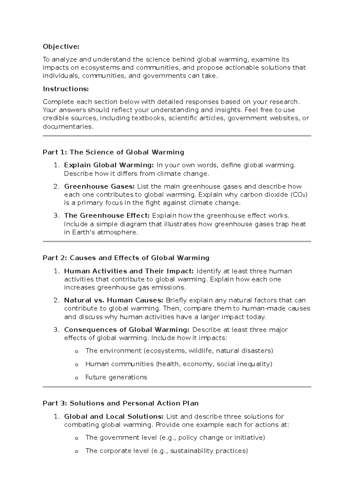 ENVS 202: Annual Assignment on Global Warming Analysis & Solutions ...