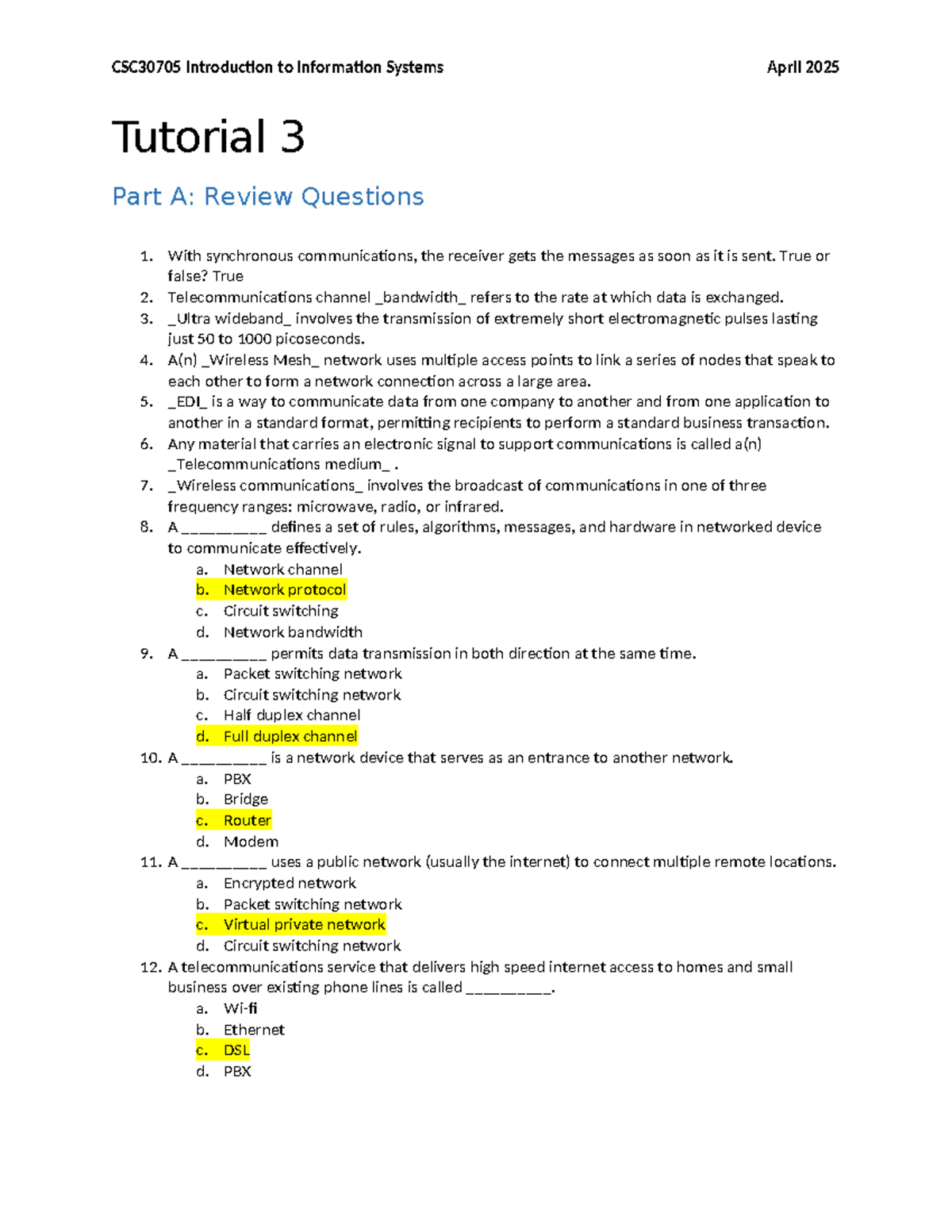 CSC30705 Introduction to Information Systems April 2025 Tutorial 3 Review - Studocu