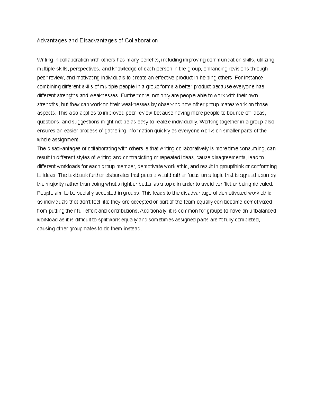 Writing HW - This document explains the advantages and disadvantages of ...