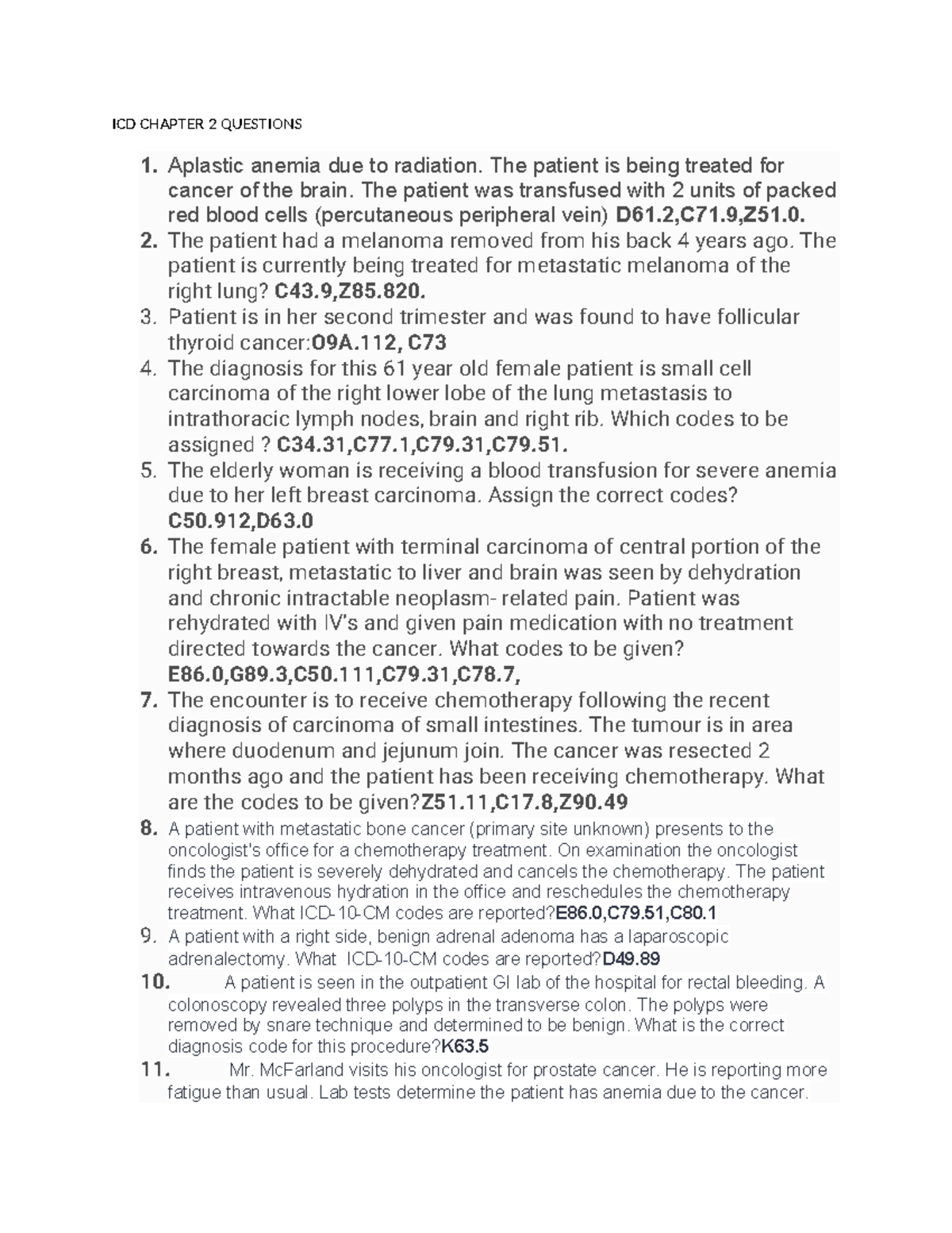 ICD 10 Medical Coding Questions - Chapter 2 Practice Questions - Studocu