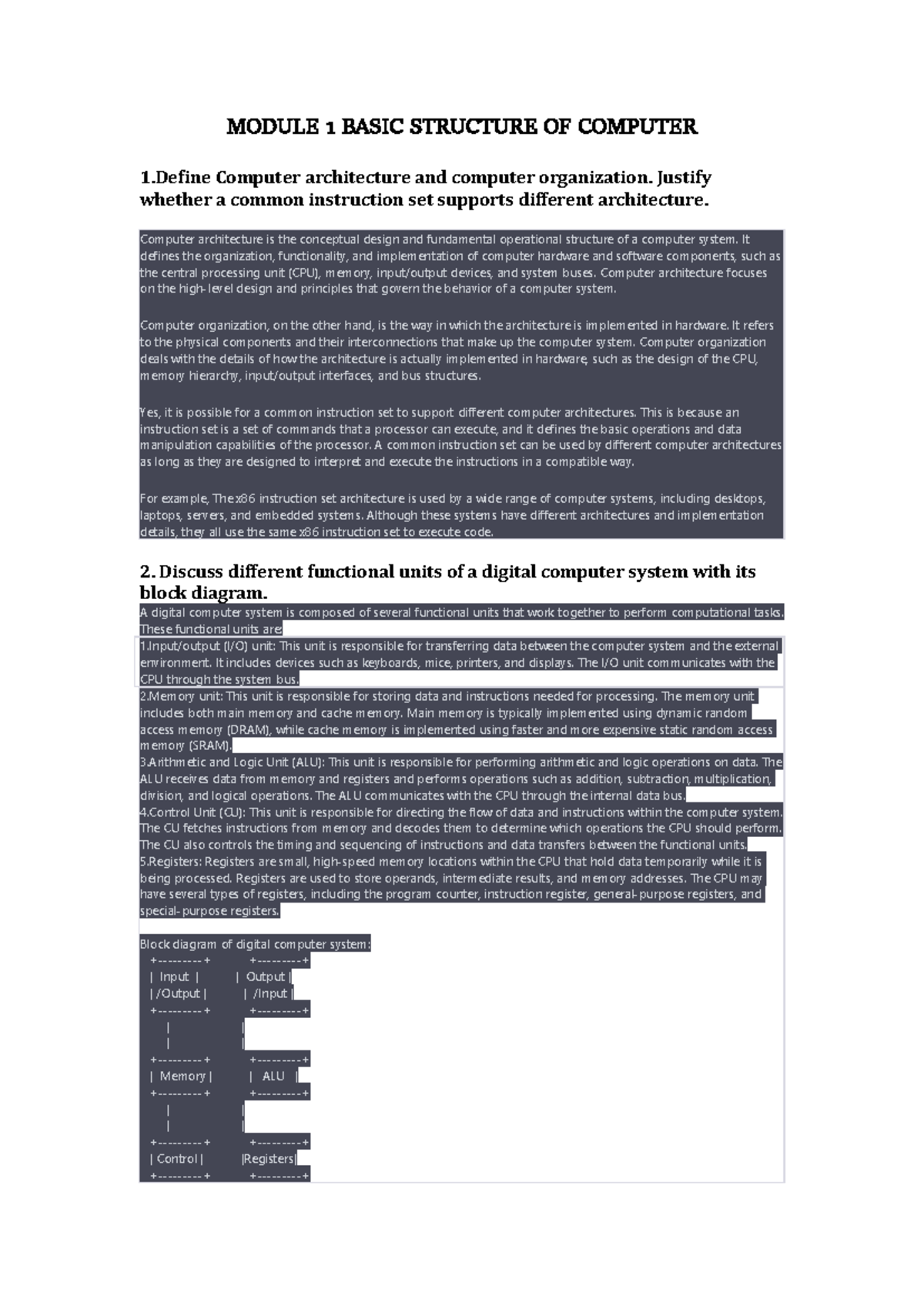 Module 1 COA Question Bank: Computer Architecture Fundamentals - Studocu
