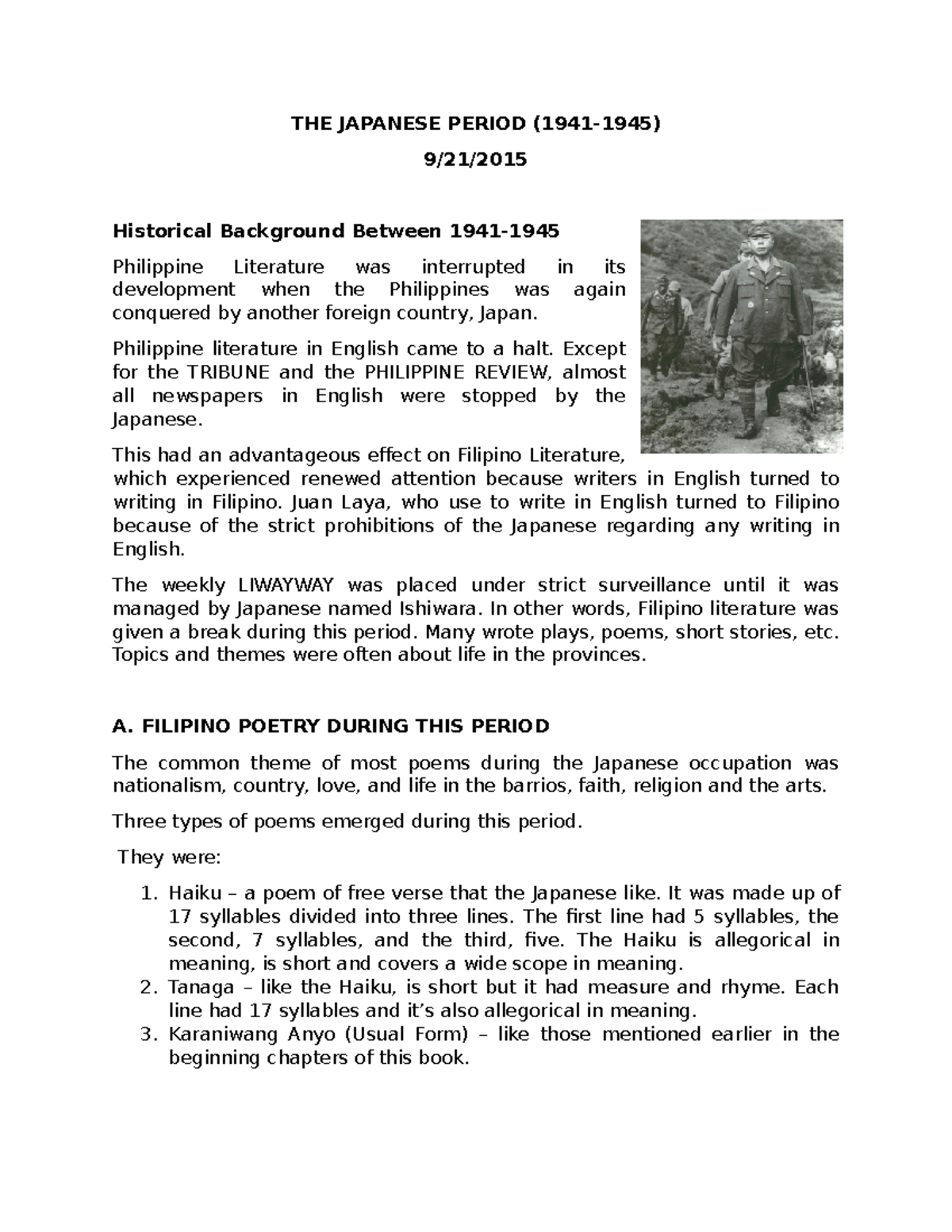 Filipino Literature During the Japanese Period: 1941-1945 Overview ...